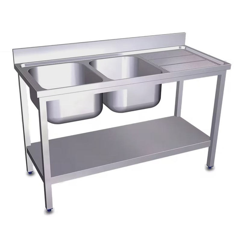 Fregadero inox con 2 cubas y escurridor 1600x600x850 Stalgast 954606160